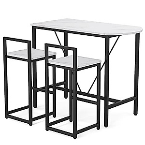 LITTLE TREE 3-Piece Bar Table and Chairs Set, Wood Metal Pub Bar Dining Table and 2 Bar Stools for Small Spaces, Kitchen, Apartment, Two Person Dining Room, White
