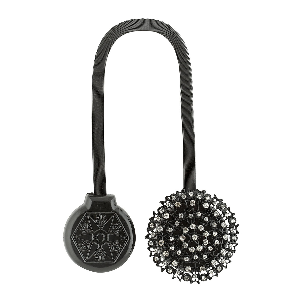Simplify Magnetic Curtain Tie Back | 7.5”-7.9” | Iron | Jewel Design | Decorative Holdback | Home Décor | Window | Black