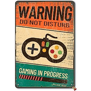 Warning Do Not Disturb Gaming In Progress Please Wait Vintage Poster Tin Sign Bathroom Home Garden Retro Store Cafe 8X12 Inch Retro Look Metal Poster Sign For Home Farm Garage Quotes Wall Decor