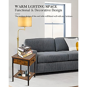 bulbeats 54IN Side End Table with Lamp Attached, Dimmable (Brightness Adjustable) Floor Lamp with Drawer and Shelf, 3000K E26 Bulb Included, 300° Rotatable Standing Lamp for Living Room Bedroom