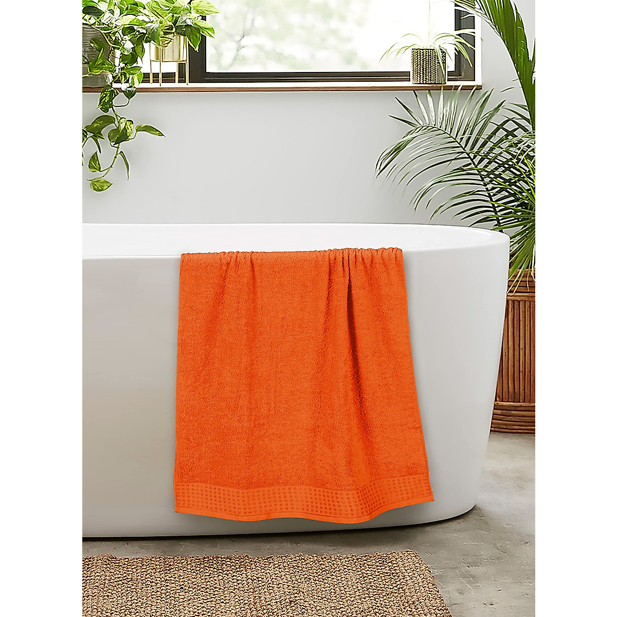 GLAMBURG 100% Cotton 2 Pack Oversized Bath Towel Set 28x55 Inches, Ultra Soft Highly Absorbant Compact Quickdry & Lightweight Large Bath Towels, Ideal for Gym Travel Camp Pool - Orange