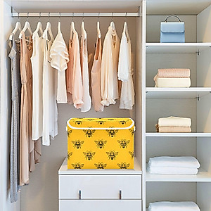 SUABO Storage Boxes with Lids Black and Yellow Bees Large Storage Bins Collapsible Storage Cube Bin Organizer Basket for Closet Shelves