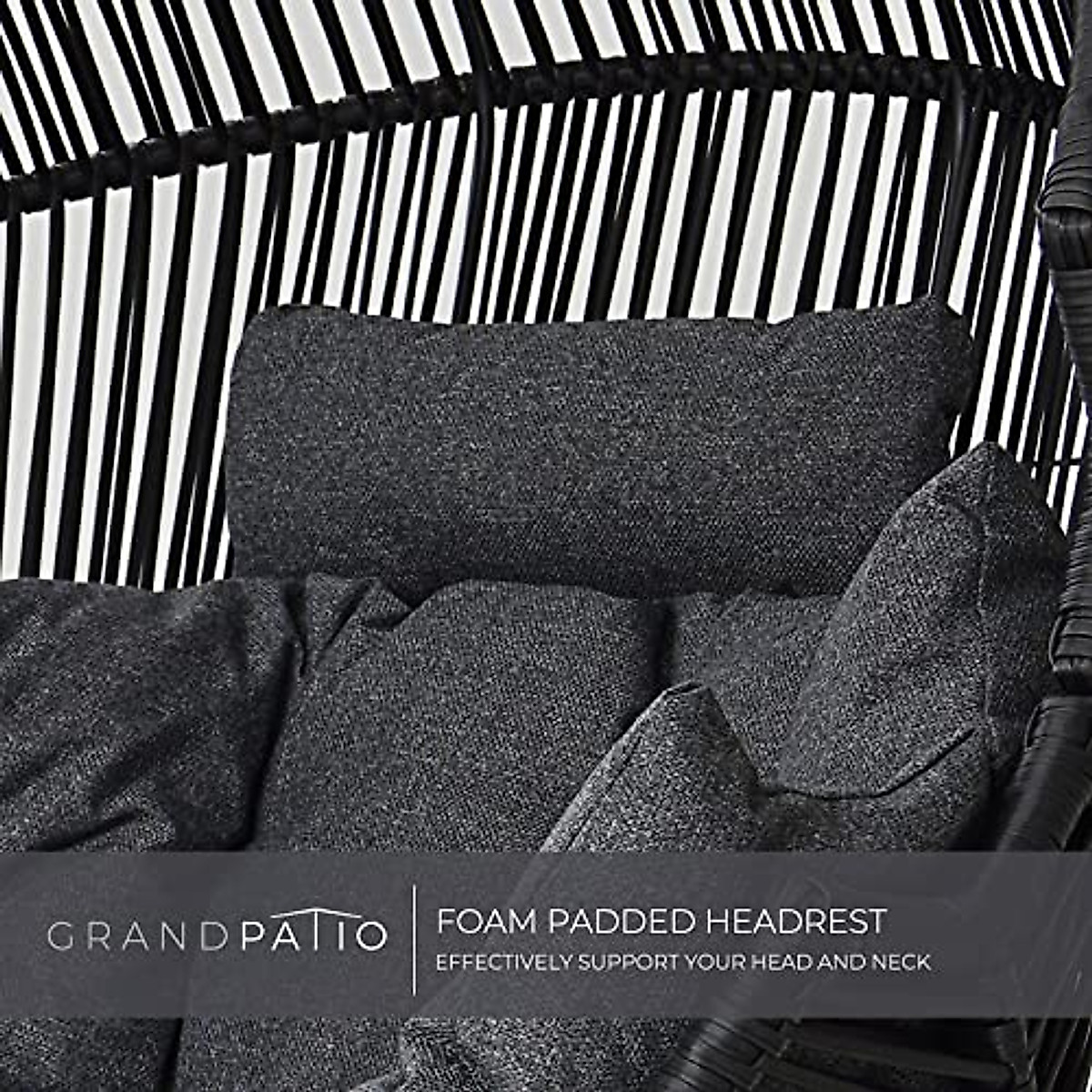 Grand patio Outdoor & Indoor Egg Chair, PE Rope Open Weave Stationary Conversation Chair Oversized Egg Basket Lounger Chair with Stand for Front Porch, Backyard, Living Room(Dark Grey, 1PC)