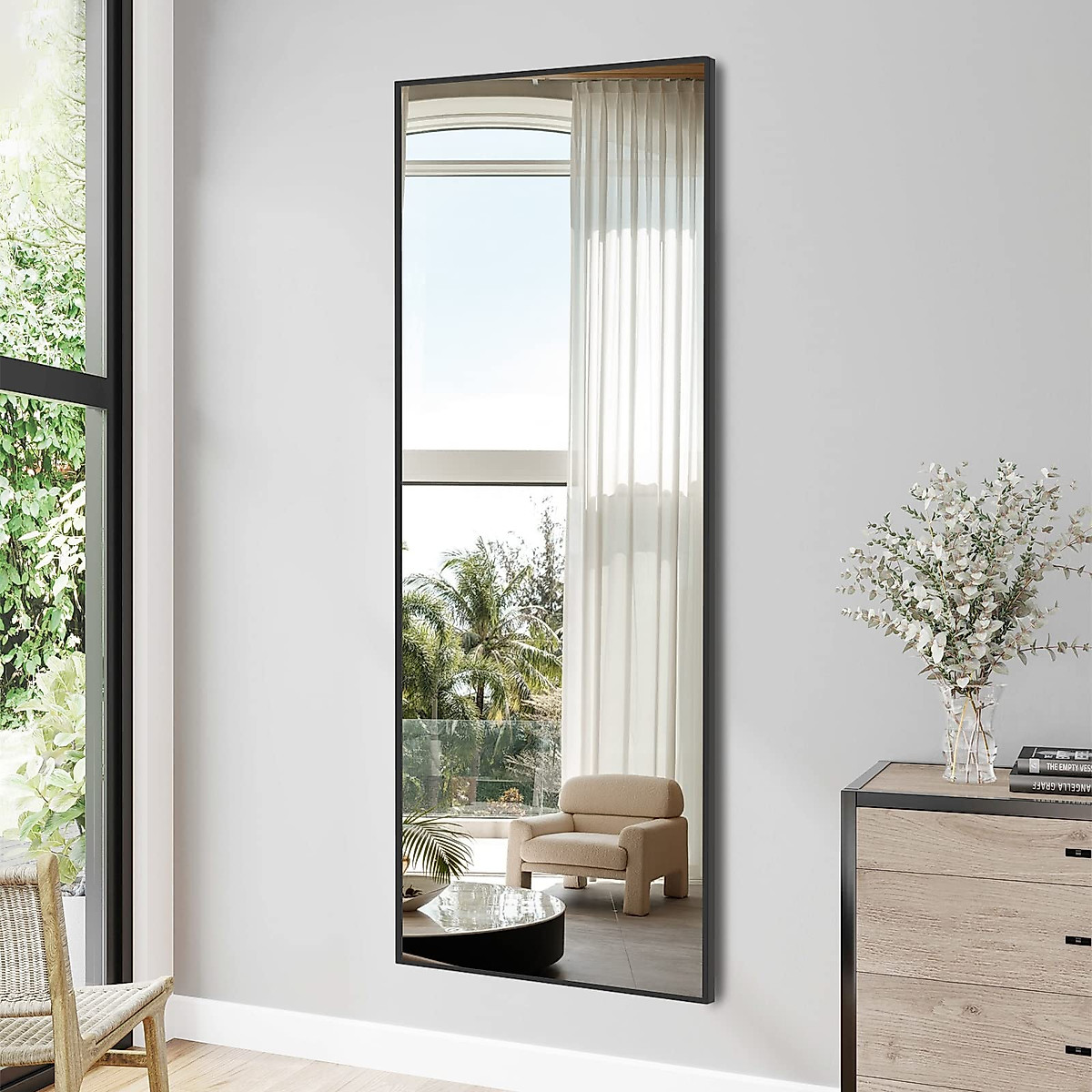 NUTTUTO Full Length Floor Mirror with Black Aluminum Alloy Frame, 64"x21"