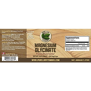 Magnesium Glycinate 165mg/caps (3 caps/Day for 500mg) - 300 caps - Magnesium Supplement from Canada - Magnesium Pills Supplement - Magnesio Glycinate Capsule Made in Canada