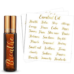 7 Sheets Essential Oil Labels Stickers, Adhesive Letter Labels Oil Roller Bottles Lip Oil Tubes Waterproof Stickers Essential Oil Accessories Water-Proof Roller Bottle Label Decoration (Gold)