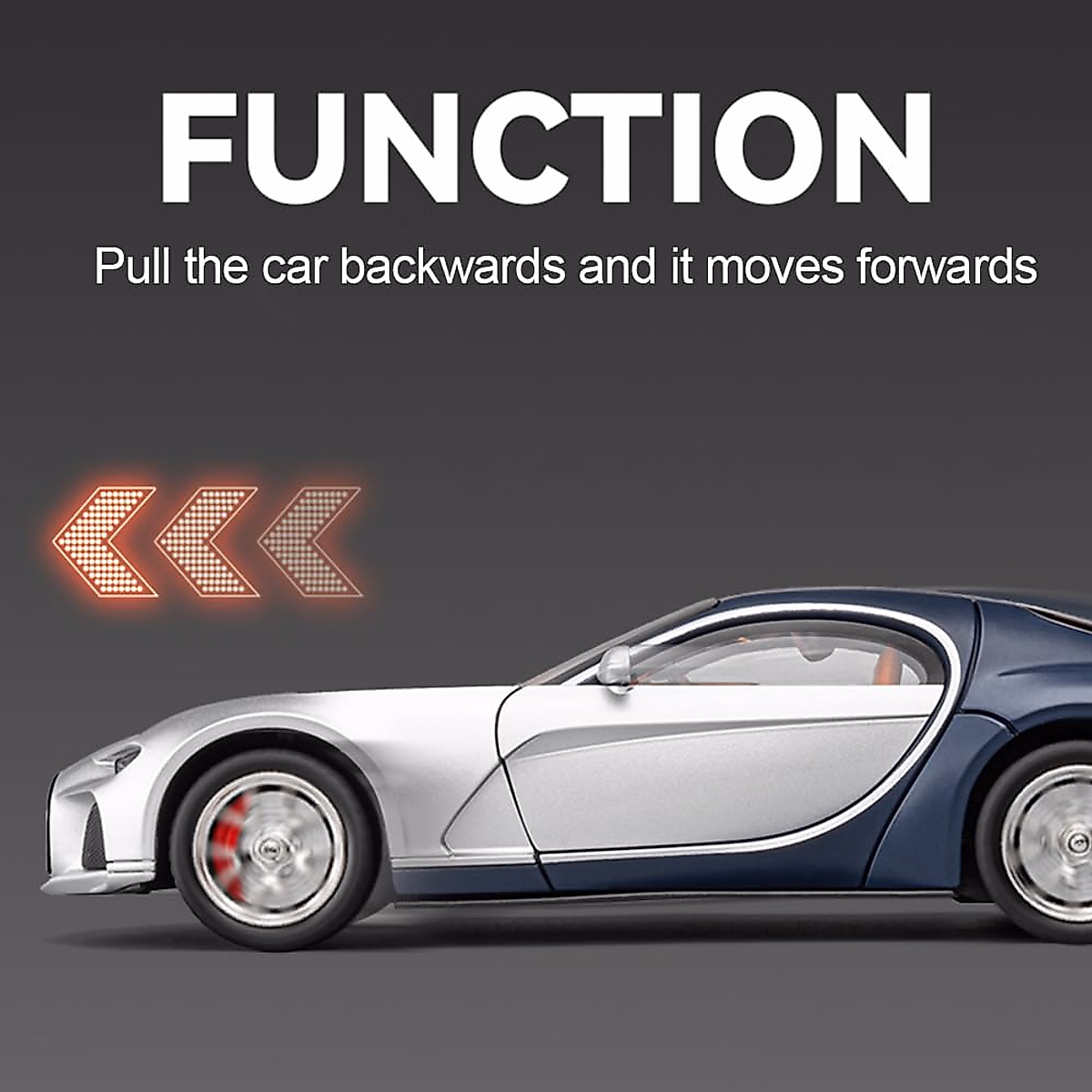 Addcean Model Car 1/24 Bugatti Toy Car, Atlantic Alloy Die Cast Cars Model Car for Kids Birthday Christmas Party Gift, Pull Back Toy Cars with Sound and Light (Silver-Blue)