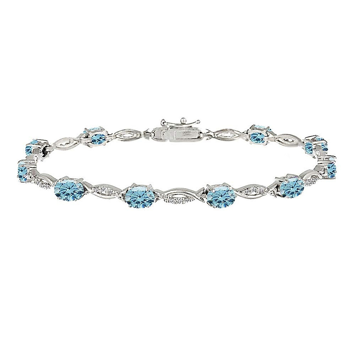 B. BRILLIANT Sterling Silver Light Blue 6x4mm Oval-Cut Tennis Bracelet Made with European Crystals