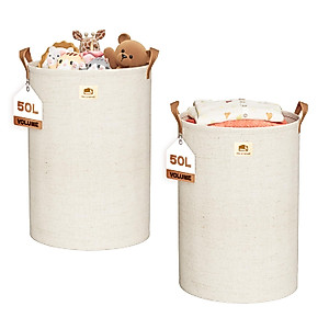 2Pack Linen Fabric Laundry Basket, 50L Baby Hamper for Nursery, Waterproof Storage Baskets for Toys, Dirty Clothes, Blankets, Kid Laundry Baskter for Bedroom, Living Room and Nursery, Beige