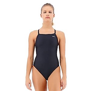 TYR Sport Girls' Solid Durafast Diamondback Swim Suit (Black, 24)