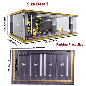 Otypus 1/24 Scale Model Car Display Case with Light, 1 24 Diecast Cars Storage Cases in Parking Lot Scene, Acrylic Toy Garage for Alloy Car Models (Grey-8 Parking Place)