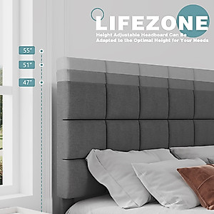 Lifezone Queen Bed Frame with Headboard Upholstered Bed Frame with Linen Tufted Headboard,Wood Slats Support,No Boxing Needed,Heavy Duty Feet,Easy Assembly,Light Grey