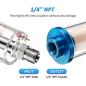 3 Pcs Compressed Air Filter Water Oil Separator 1/4 Inch NPT Inlet and Outlet Airbrush Filter Moisture Separator for Air Line Compressor Fitting, 90 PSI