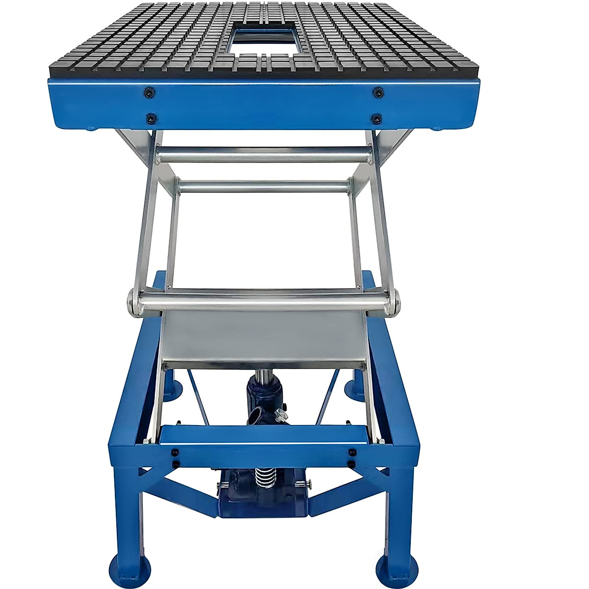 VEVOR Hydraulic Motorcycle Lift Table, 300LBS Hydraulic Motorcycle Scissor Jack, Portable Lift Table, Adjustable Motorcycle Lift Jack, Blue Motorcycle Lift Stand