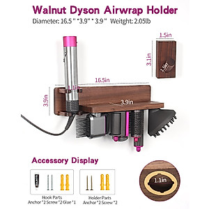 Affogato Walnut Storage Holder Compatible with Dyson Airwrap Wall Mount Holder with Shelf Organizer Rack Compatible with Dyson Airwrap Styler Accessories, Wood