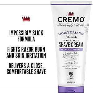 Cremo French Lavender Moisturizing Shave Cream, Astonishingly Superior Ultra-Slick Shaving Cream for Women Fights Nicks, Cuts and Razor Burn, 6 Fl Oz (Product Packaging Pay Vary)