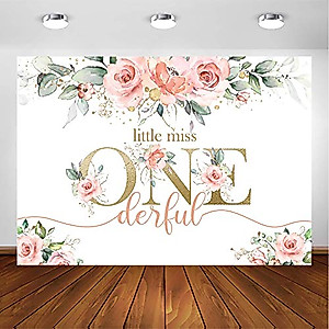 Avezano Blush Pink Floral 1st Birthday Party Backdrop for Girl Miss Onederful Party Photography Background Baby Girl's First Birthday Party Photoshoot Decoration Banner (7x5ft)