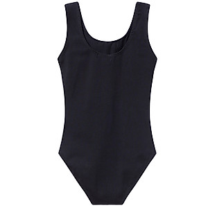 MdnMd Sleeveless Tank Leotard for Girls with Mesh Cross Front (Black, 12-14 Years)