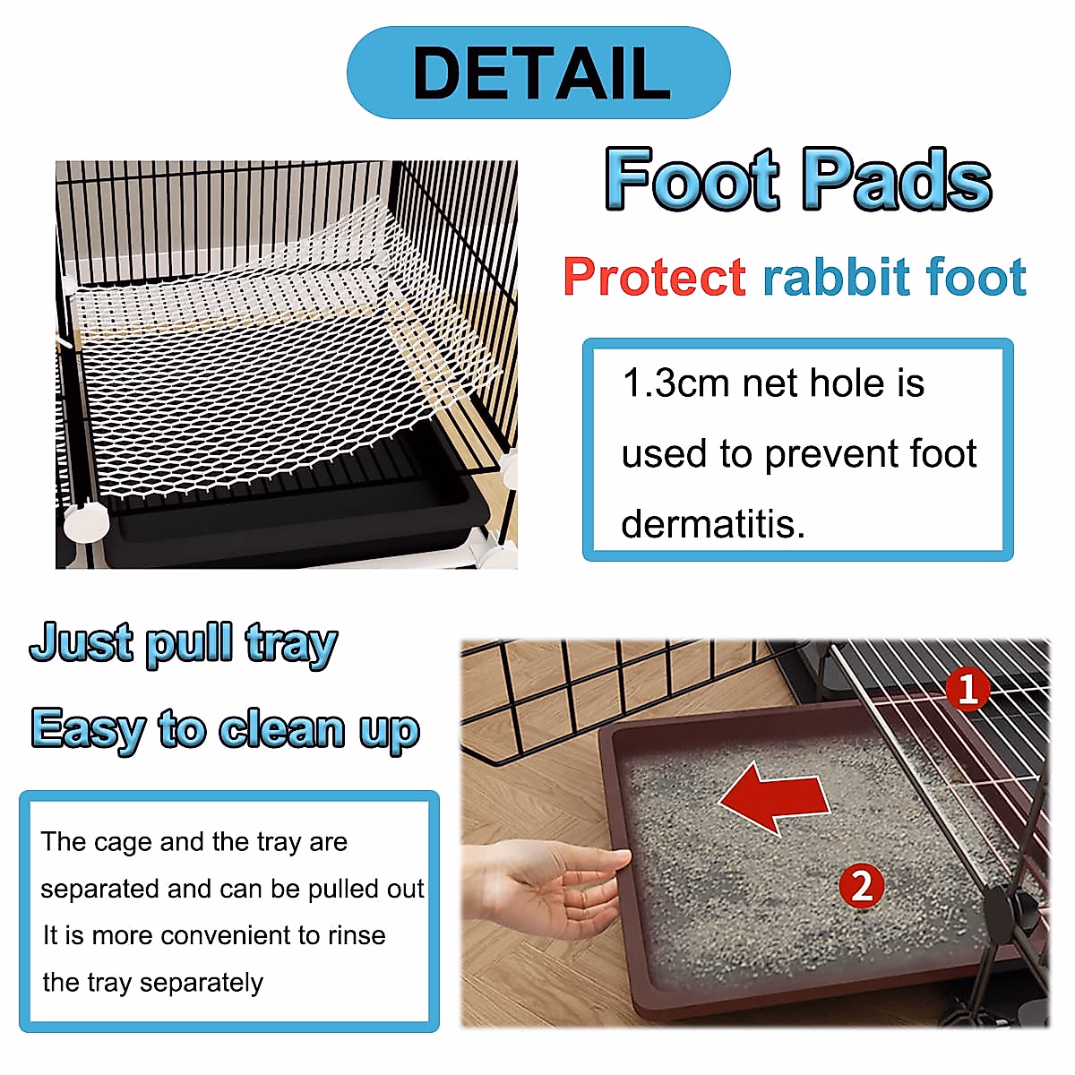 Rabbit Cage Indoor Bunny Hutch 2 Tier Large Guinea Pig Hamster House Small Animals Outdoor Pet with Removable Pull-Out Trays Waterproof Roof Accessories for Ferret Chinchilla Hedgehog,Blue