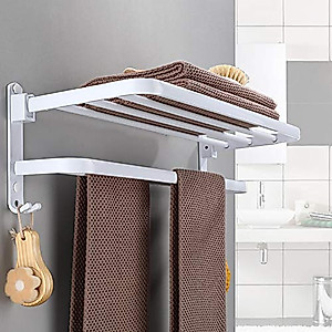 SETSCZY Towel Rack Wall Mounted Punch/Drill Foldable Bathroom Towel Rack Hotel Bathroom White Double Layer Shelf,49cm
