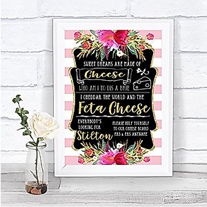 Gold & Pink Stripes Cheeseboard Cheese Song Personalized Wedding Sign