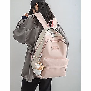 ZEnaha Cute Aesthetic Backpack Kawaii Backpack Classic Backpack for Women Laptop Bag Preppy Large-capacity Stitching Backpack (Pink)