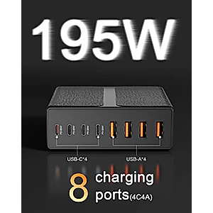 USB C Charger,195W 8-Port USB C Charging Station, 65W Type C Fast Charging Laptop GaN Power Adapter Compatible with MacBook Pro/Air, iPad Pro,iPhone 14 13 12 Pro Max,Galaxy,Steam Deck,ect