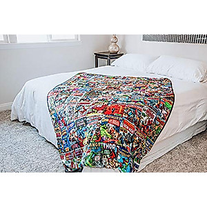 Marvel Comics Oversized Fleece Throw Blanket with Spider-Man, Captain America, Black Panther, More | Superhero Geeky Home Decor | Soft and Cozy Sherpa Blanket | 54 x 72 Inches