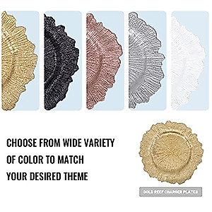 MAONAME 13" Gold Charger Plates Set of 8, Round Reef Chargers for Dinner Plates, Plastic Plate Chargers for Table Setting, Wedding Decor