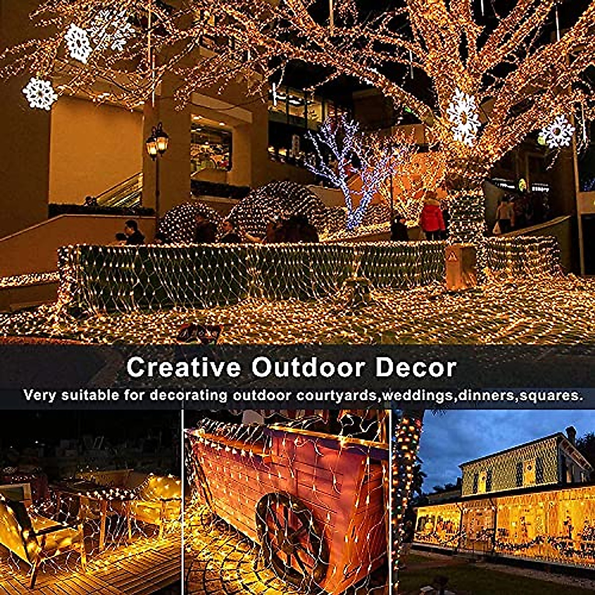 QDY -Net Lights Outdoor Mesh Lights LED Bush Lights 8 Modes Decor Lights for Home Fence Garden Roof Window Indoor Decoration,2 Warm White,6x4m 880LED
