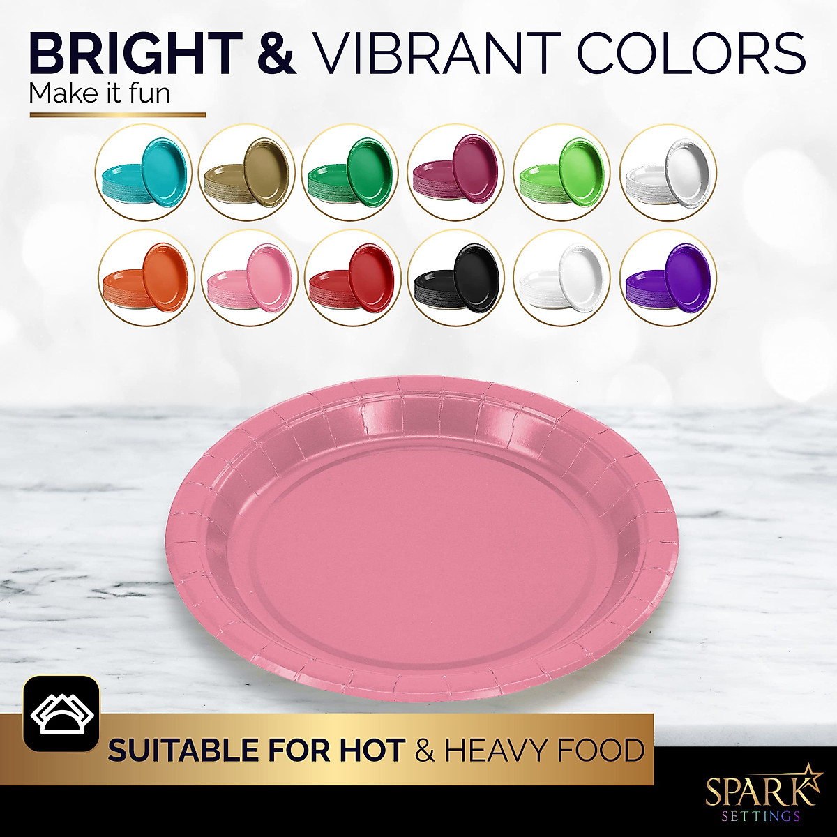 Amcrate Disposable Paper Plates Pink, 6 3/4 Inches Paper Dessert Plates, Strong and Sturdy Disposable Plates for Party, Dinner, Holiday, Picnic, or Travel Party Plates, Pack of 50