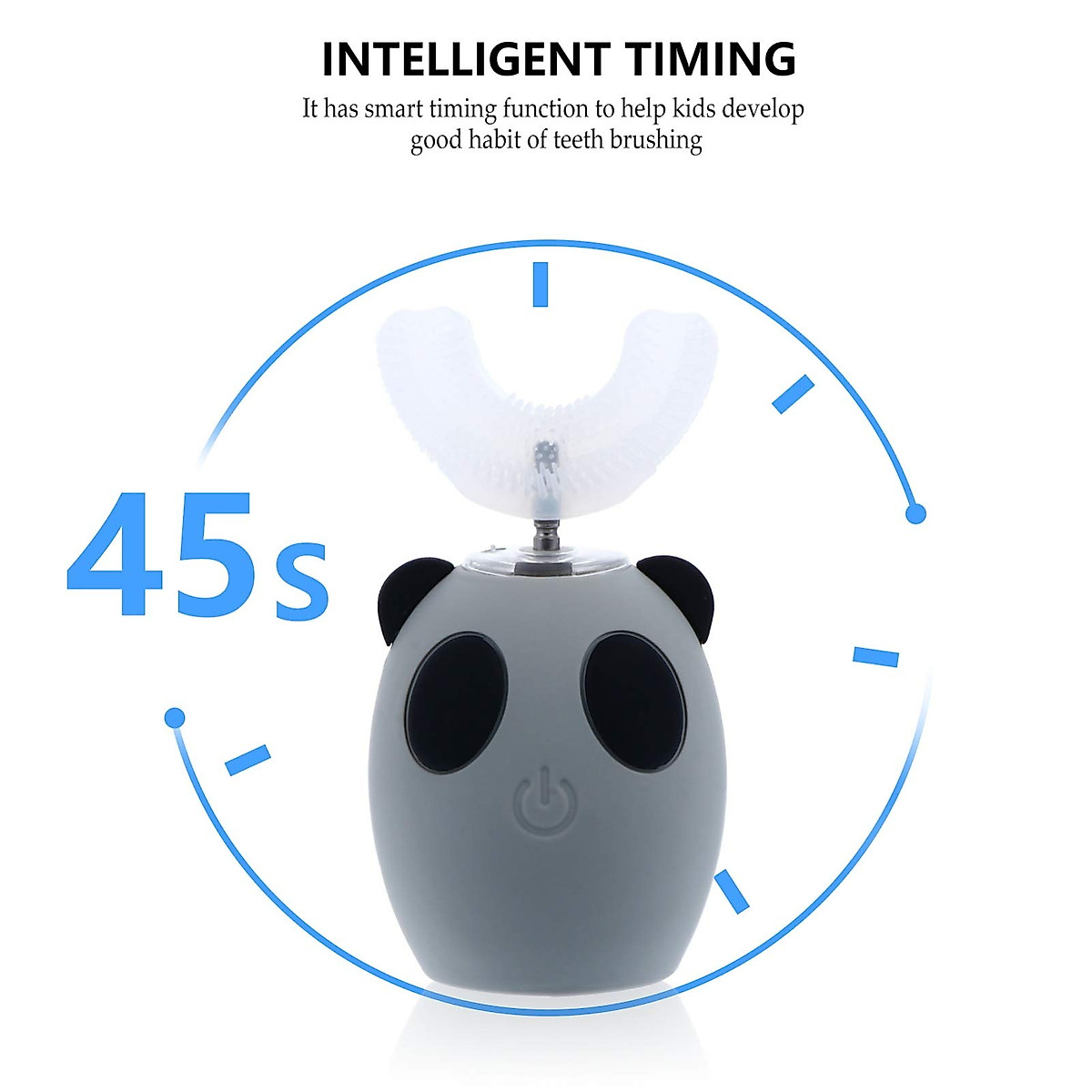 Healifty Kids Automatic Toothbrush Cartoon Panda Ergonomic U- Shaped Toothbrush (Age 7-15) Light Grey