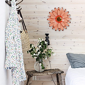 Ridota 12" Metal Flower Wall Decor, Metal Hanging Wall Art Sculpture, Metal Daisy Wall Decor for Indoor Outdoor Home Bedroom Living Room, Pink