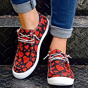Women Shoes Casual Valentine Day Love Printing Sports Shoes Canvas Fashion Casual Shoes Dress Sandals Size 8 Black