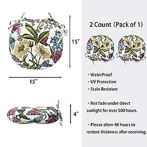 FUNHOME All Weather Bistro Seat Cushions with Ties, Tufted Patio Chair Cushions Round 15”x15”x4”, Set of 2, Chair Pad for Home Garden Kitchen Furniture-Butterfly