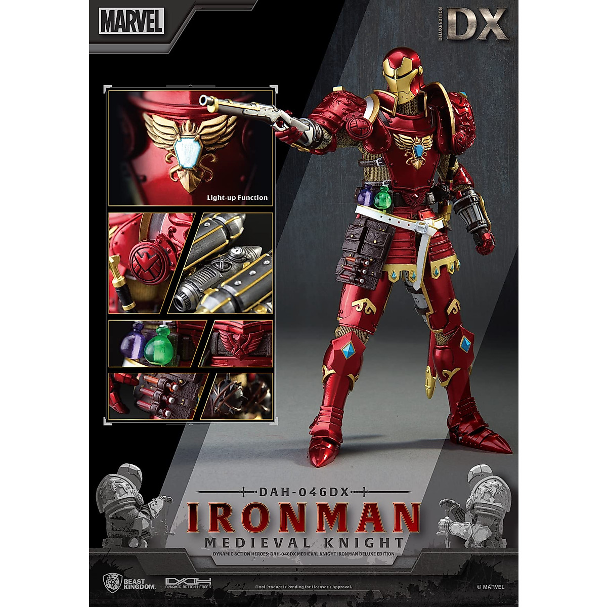 Beast Kingdom Medieval Knight Iron Man (Deluxe Version) DAH-046 Dynamic Action Figure, Multicolor