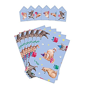 CENTRAL 23 Cat Wrapping Paper - 6 Sheets Blue Gift Wrap - Cat Themed Gifts For Girls - Cat Birthday Wrapping Paper For Pets - Cat Mom And Dad - Comes With Cute Stickers