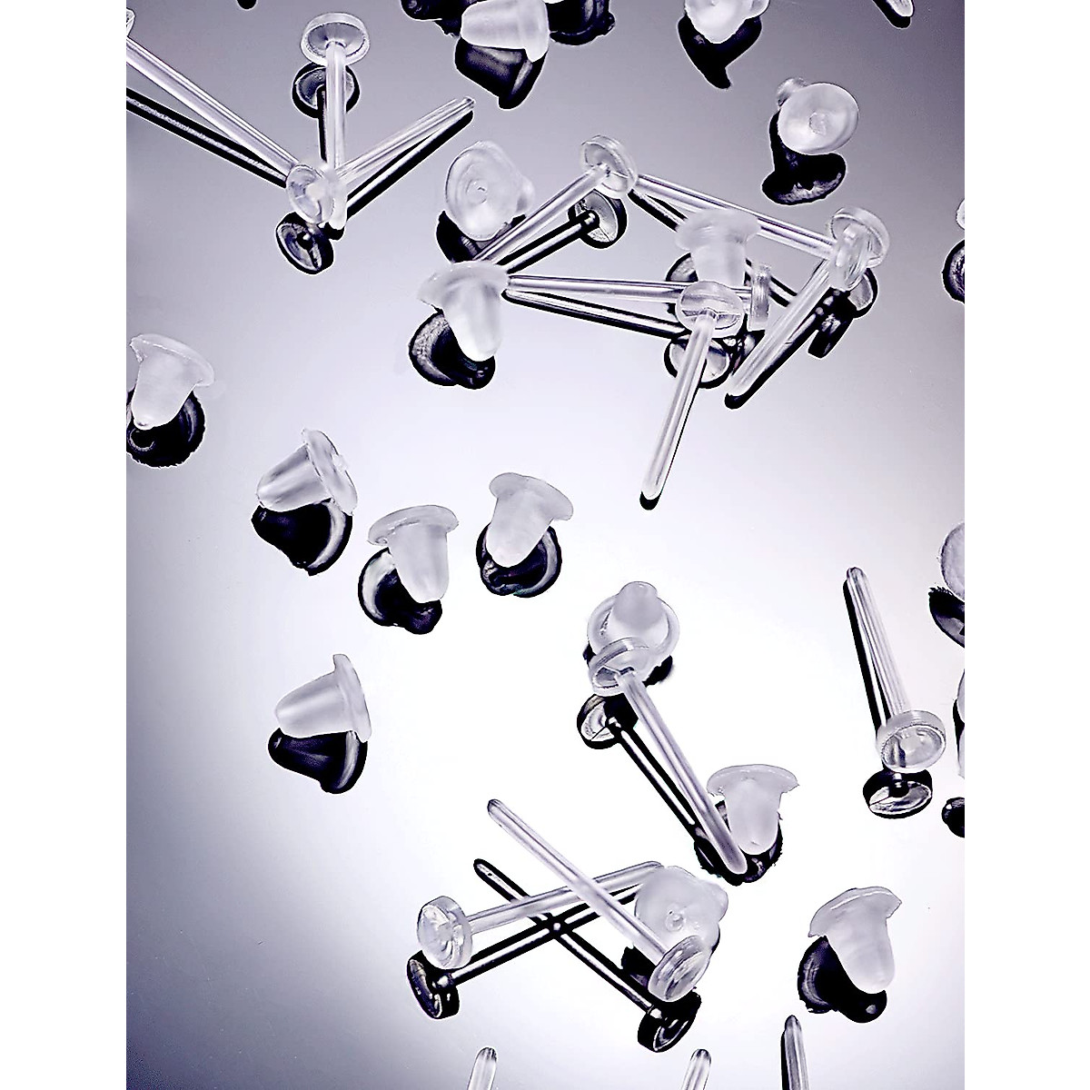 Jenxnjsjo Clear Plastic Silicone Rubber Invisible Post Stud Earrings Hole Saver Piercing Retainers Medical Grade for Women Men Sensitive Ears Sports Surgery Work