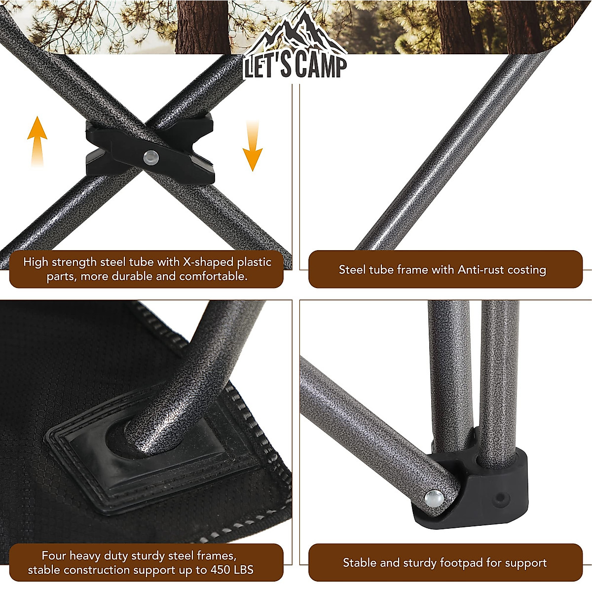 ALPHA CAMP Folding Camping Chair Oversized Heavy Duty Padded Outdoor Chair with Cup Holder Storage and Cooler Bag, 450 LBS Weight Capacity, Thicken 600D Oxford, Black