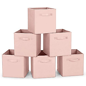 MaidMAX Fabric Storage Bins, Cloth Cube Storage Bins for Home Bedroom Closet Drawers Organizer, Foldable, Pink, 10.5×11 inches, Set of 6