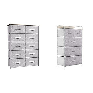 YITAHOME 10 Drawer Dresser - Fabric Storage Tower (Cool Gray) & Fabric Dresser with 5 Drawers - Storage Tower with Large Capacity, (Light Grey)
