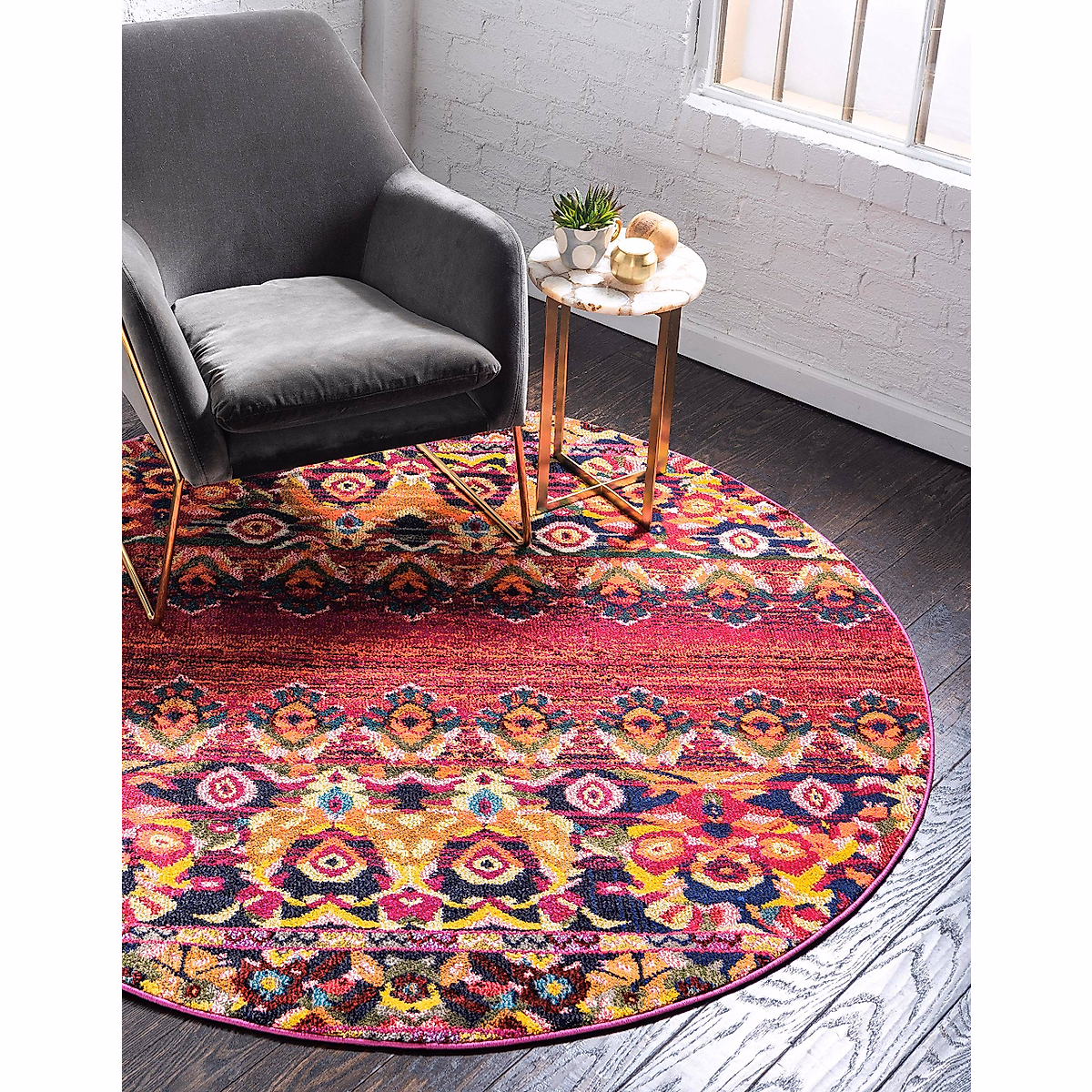 Unique Loom Medici Collection Vibrant Colors Abstract Botanical Red Round Rug (6' 0 x 6' 0)