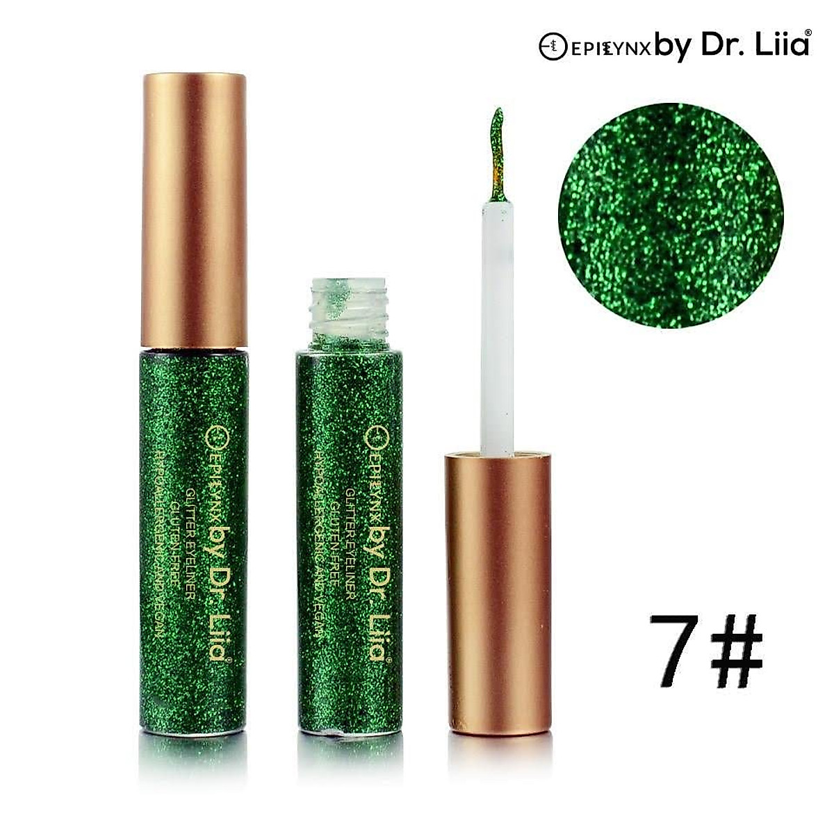 EPILYNX by Dr. Liia Hypoallergenic Eyeliner, Glitter Liquid Eyeliner I Gluten Free and Vegan for Sensitive Skin (7: Green)