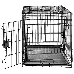 Amazon Basics Durable, Foldable, Collapsible, Portable Metal Wire Dog Crate with Tray, Single Door with Divider Panel, Easy to Assemble & Clean, 36 x 23 x 25 in, Black