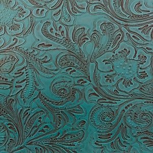 Fashion Fabrics LLC Turquoise Blue Western Floral PU Faux Leather Vinyl Fabric - Sold by The Yard - 56"