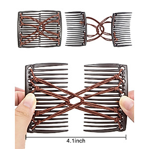 MAORULU 4 Pieces Magic Hair Combs for Women Accessories, Adjustable Elastic Hair Comb Clips for Thick Curly Thin Hair (Coffee and Black)