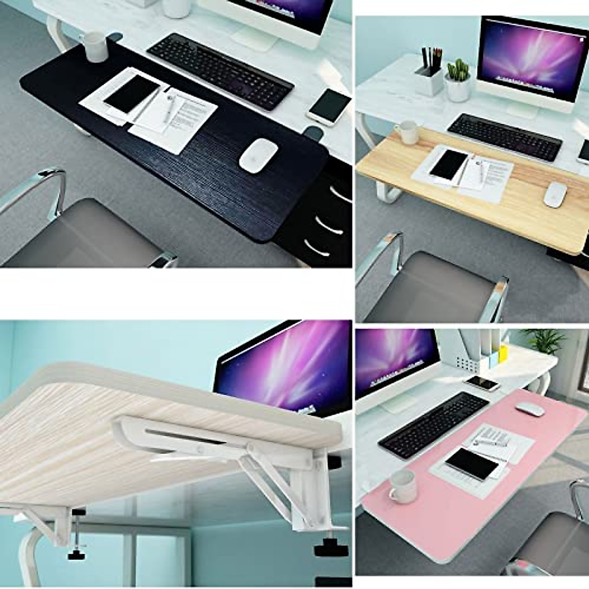 Ergonomic Desk Extender 7 Colors Wooden Keyboard Tray Mouses Platforms - with Steel Foldable K-Bracket - Folds Or Unfolds Easily - Clamp-On - Armrest Shelf Computer Elbow Arm Support