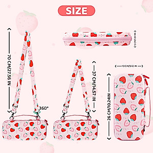 FANPL Carrying Case for Nintendo Switch & Switch OLED, Pink Cute Strawberry Travel Hard Protectiv Case for Switch with Adjustable Shoulder Strap, Game Case, Thumb Grips - Super soft plush lining
