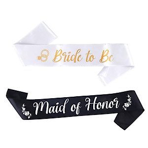 Bride to Be & Maid of Honor Sash Set - Wedding Party Sash Bundle | Bachelorette Party Bridesmaid Sashes Tribe Squad Crew Bridal Shower Decorations Favors Supplies Favor Bridesmaids Gift Team Bride