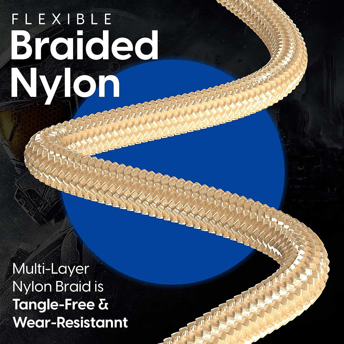 TALK WORKS PlayStation 4 Charging Cable - 6' Nylon Braided Micro USB Charger Cord, Heavy Duty Fast Charge for PS4 (Gold, Pack of 2) (14092)